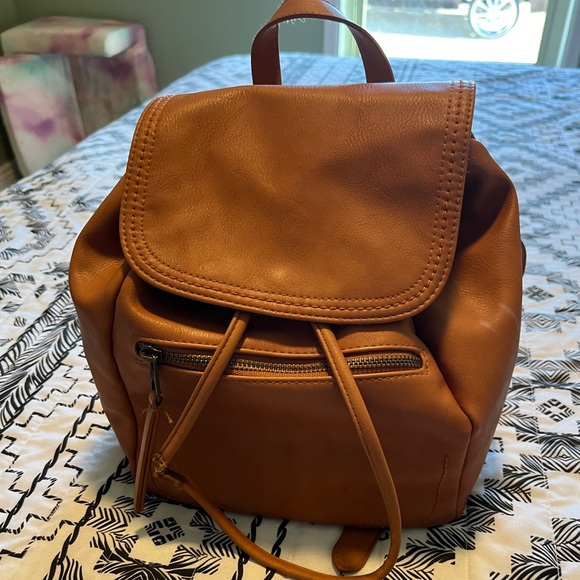 Bags | Burnt Orange Faux Leather Backpack | Poshmark